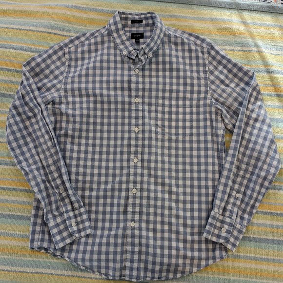 J. Crew Factory | Shirts | J Crew Slim Blue Graywhite Plaid Gingham Button Down Large | Poshmark